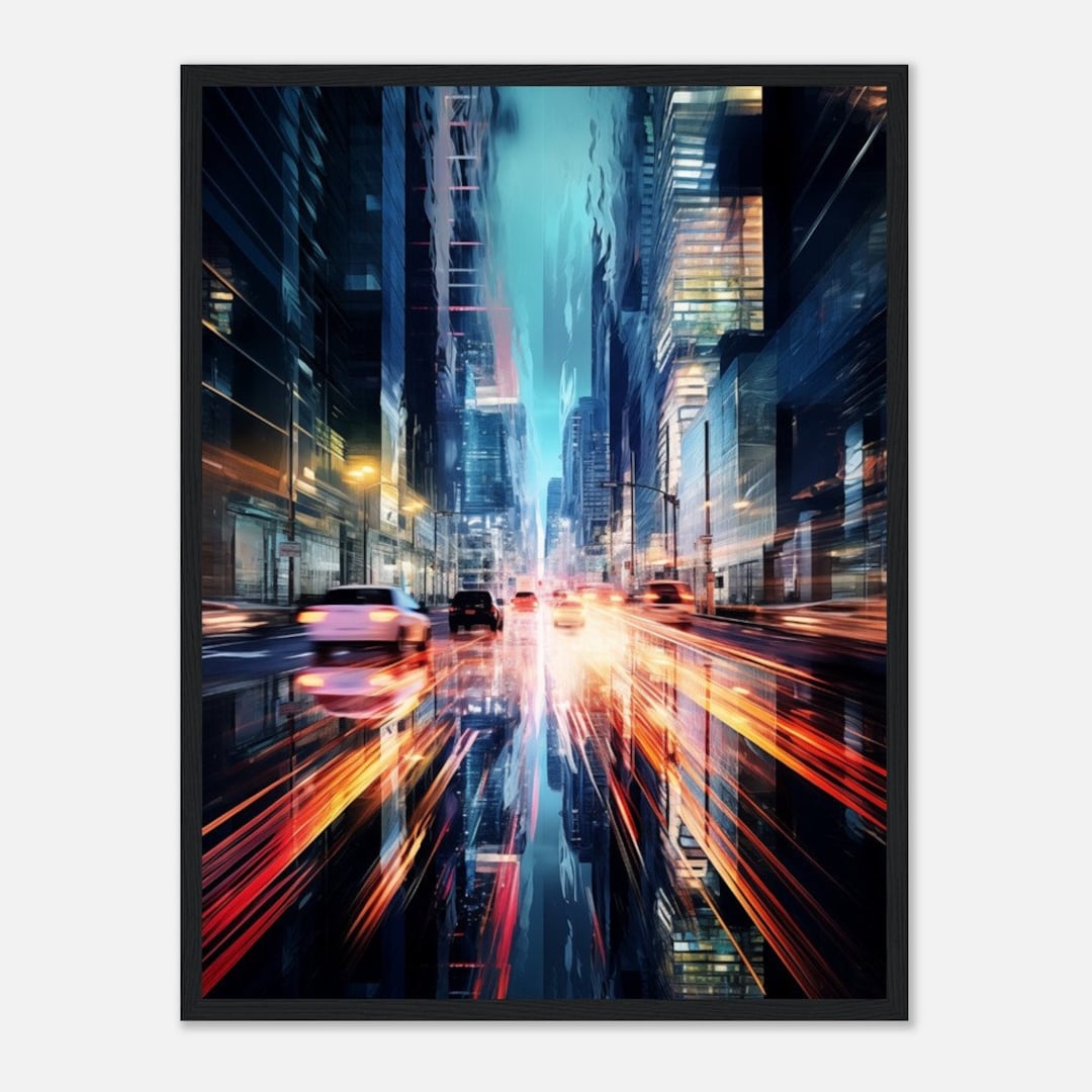 Framed City Lights Poster, Bright City Lights, Traffic City Poster ...