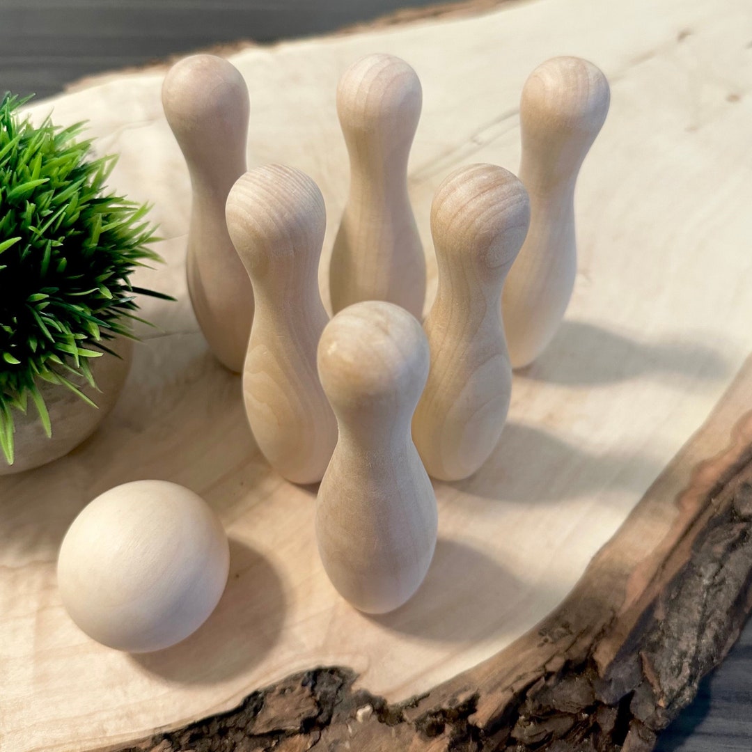 Kid's Wooden Bowling Set Wood Bowling Ball and Pins Wooden Bowling Play ...