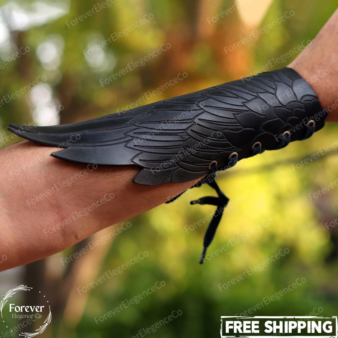 Medieval Samurai Viking Armor, Raven Wings Leather Bracers, Renaissance ...