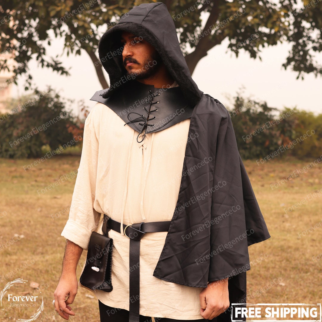 Ren Faire Medieval Cloak With Hood, Renaissance Viking Wizard Cloak ...