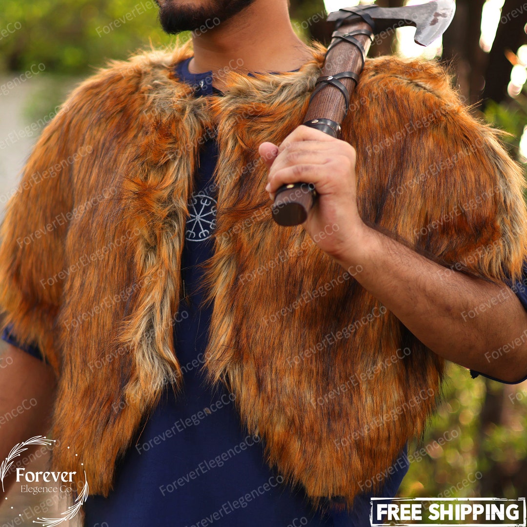Viking Larp Shoulder Fur Mantle, Ren Faire Medieval Cosplay Cape ...