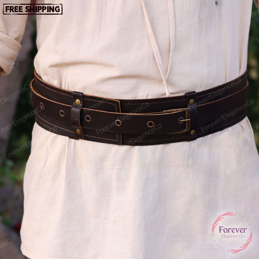 Medieval Viking Leather Belt, Renaissance Wide Waist Larp Belt, Ren ...