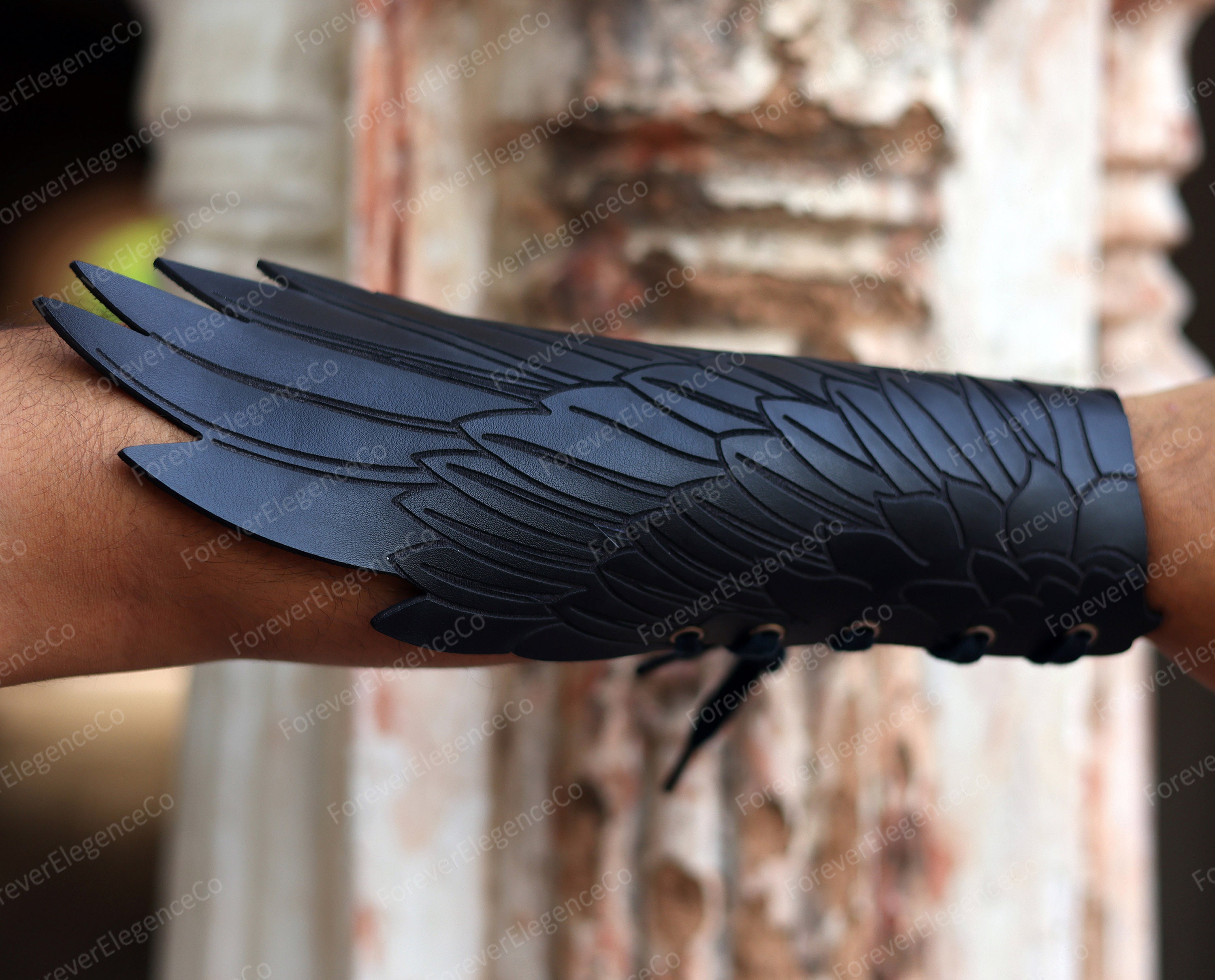 Medieval Samurai Viking Armor, Raven Wings Leather Bracers, Renaissance ...