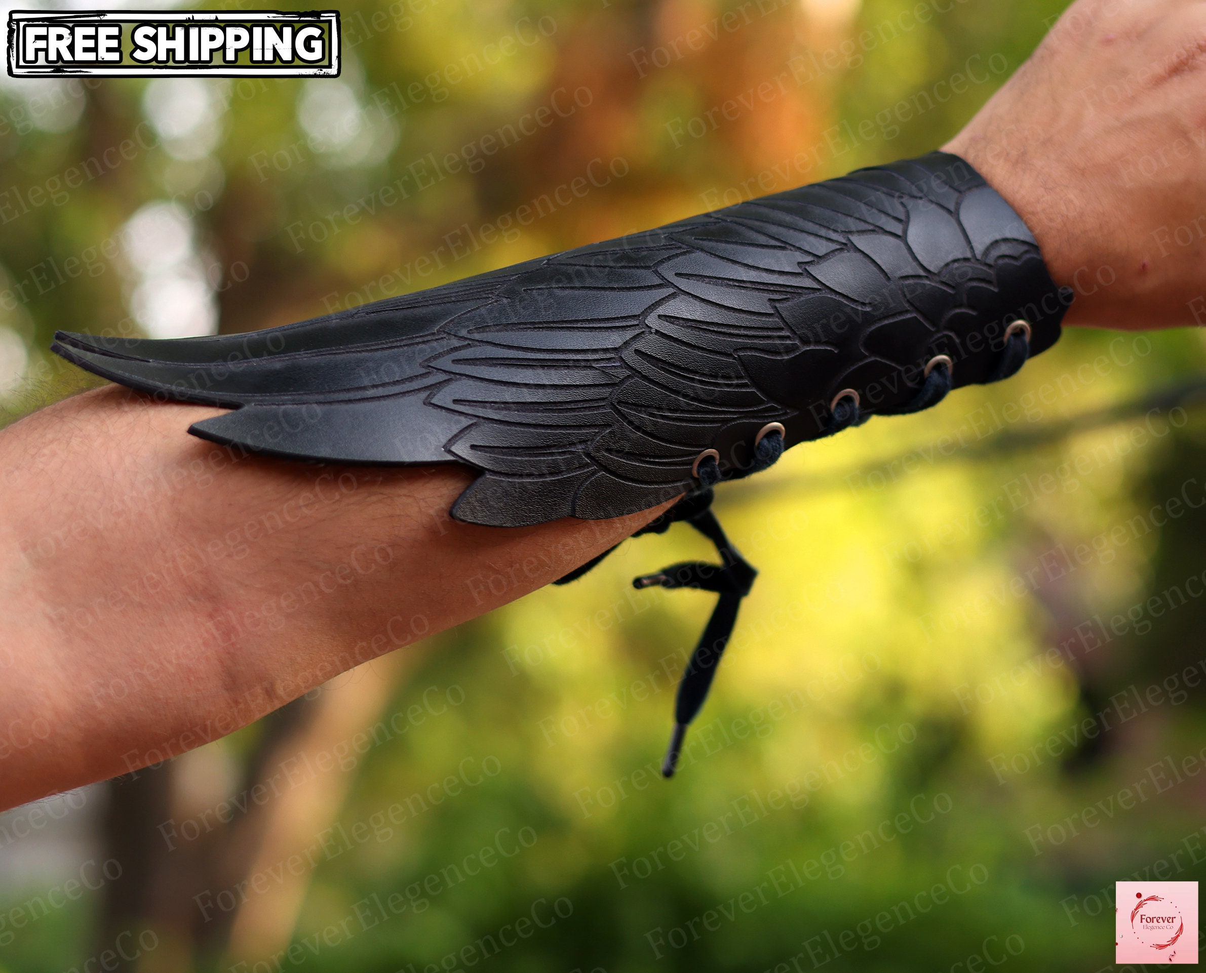 Medieval Samurai Viking Armor, Raven Wings Leather Bracers, Renaissance ...
