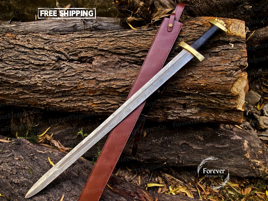 Damascus Steel Viking Long Sword, Handmade Medieval Battle Ready Sword ...