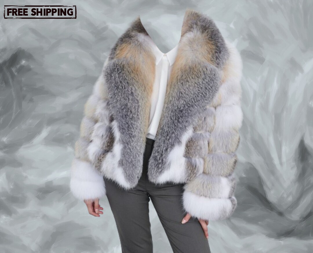 Fluffy Short Fox Fur Jacket, Lady Cropped Jacket for Winter, Elegant ...
