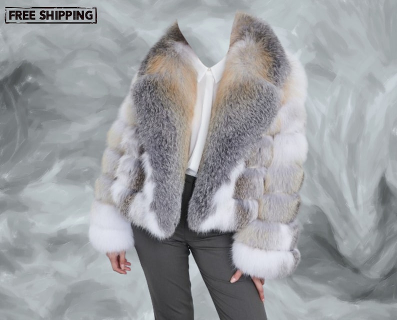 Fluffy Short Fox Fur Jacket, Lady Cropped Jacket for Winter, Elegant ...