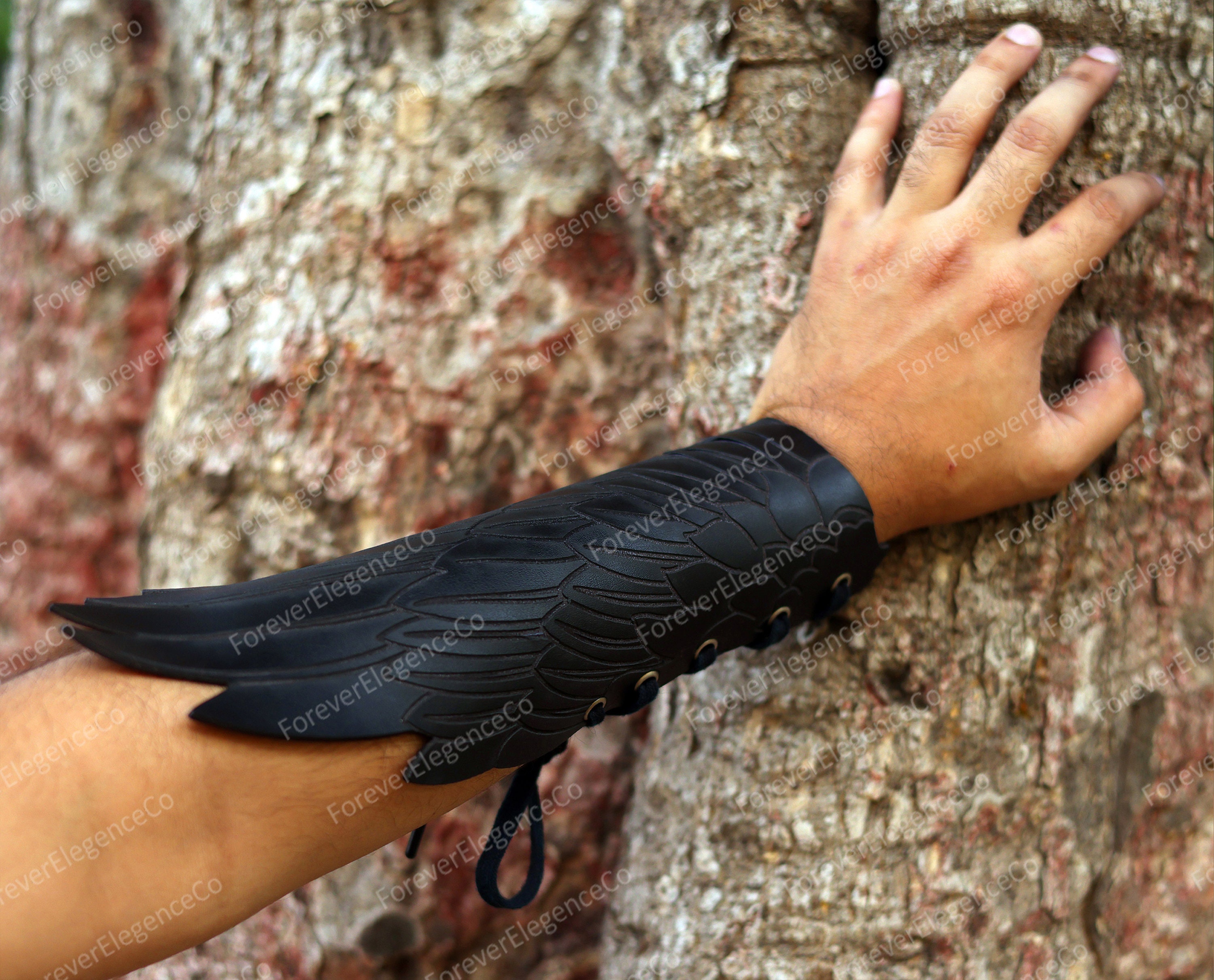 Medieval Samurai Viking Armor, Raven Wings Leather Bracers, Renaissance ...