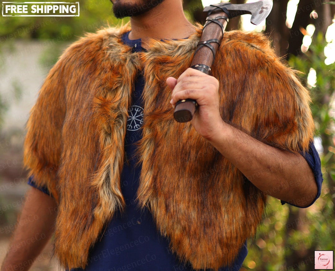 Viking Larp Shoulder Fur Mantle, Ren Faire Medieval Cosplay Cape ...