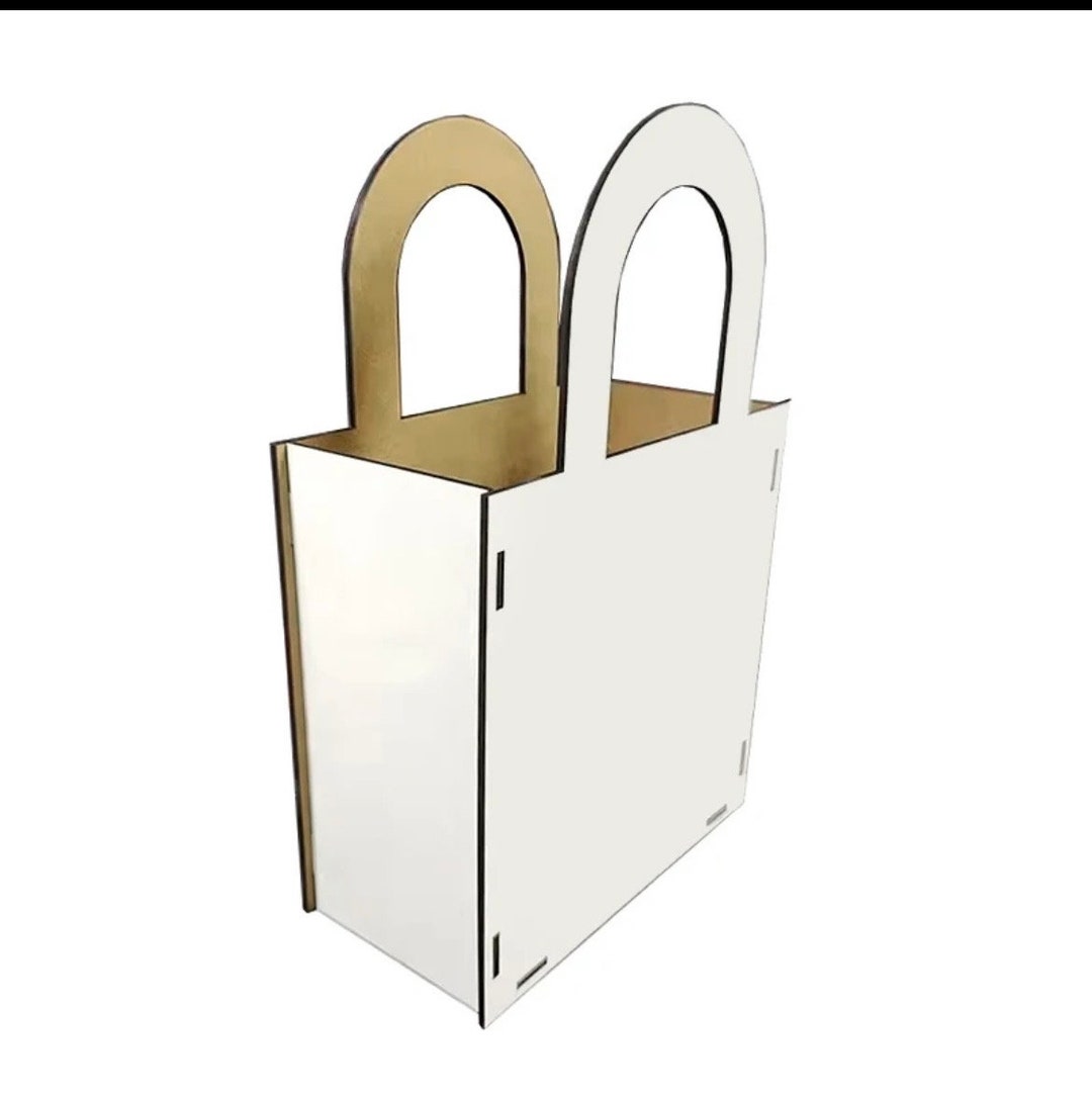 Customizable MDF Tote Bag, Sublimation Blank Wooden Tote, White & Gold ...