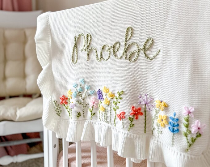 Hand Embroidered Baby Blanket: Custom Knit Keepsake, Personalized ...