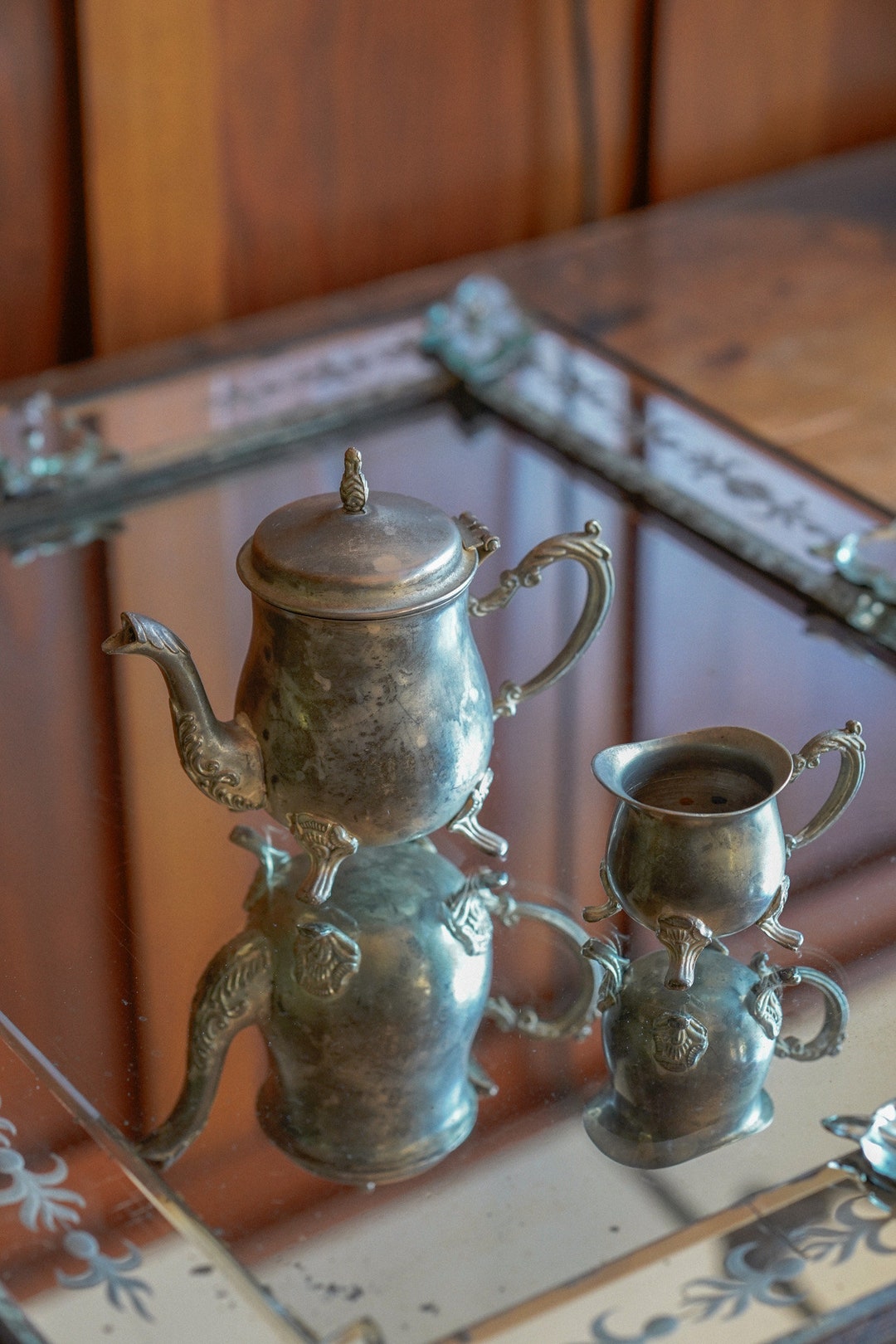 Vintage Silverplate Rococo Coffee and Tea Set: Ornate Footed Teapot ...