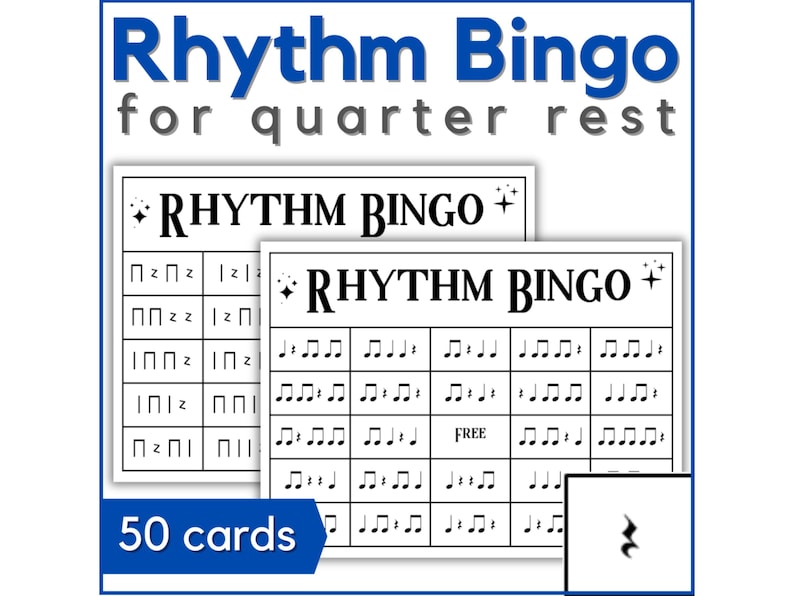 Music Rhythm Bingo Game for Quarter Rest - Printable Music Bingo Cards ...
