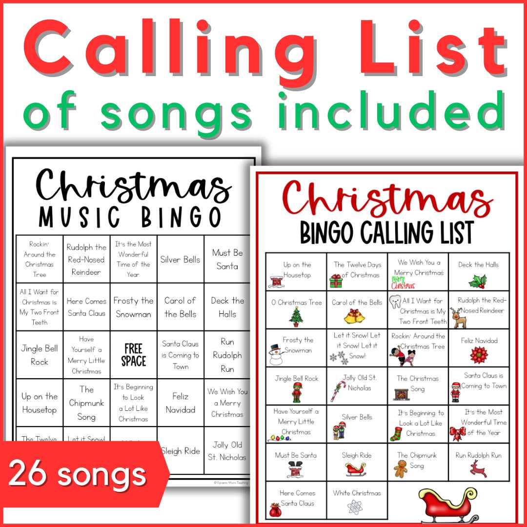 Christmas Music Bingo Game Cards - a Printable Holiday Song Game in ...