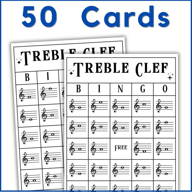 Treble Clef Notes Bingo Cards Printable - Note Reading Game for ...