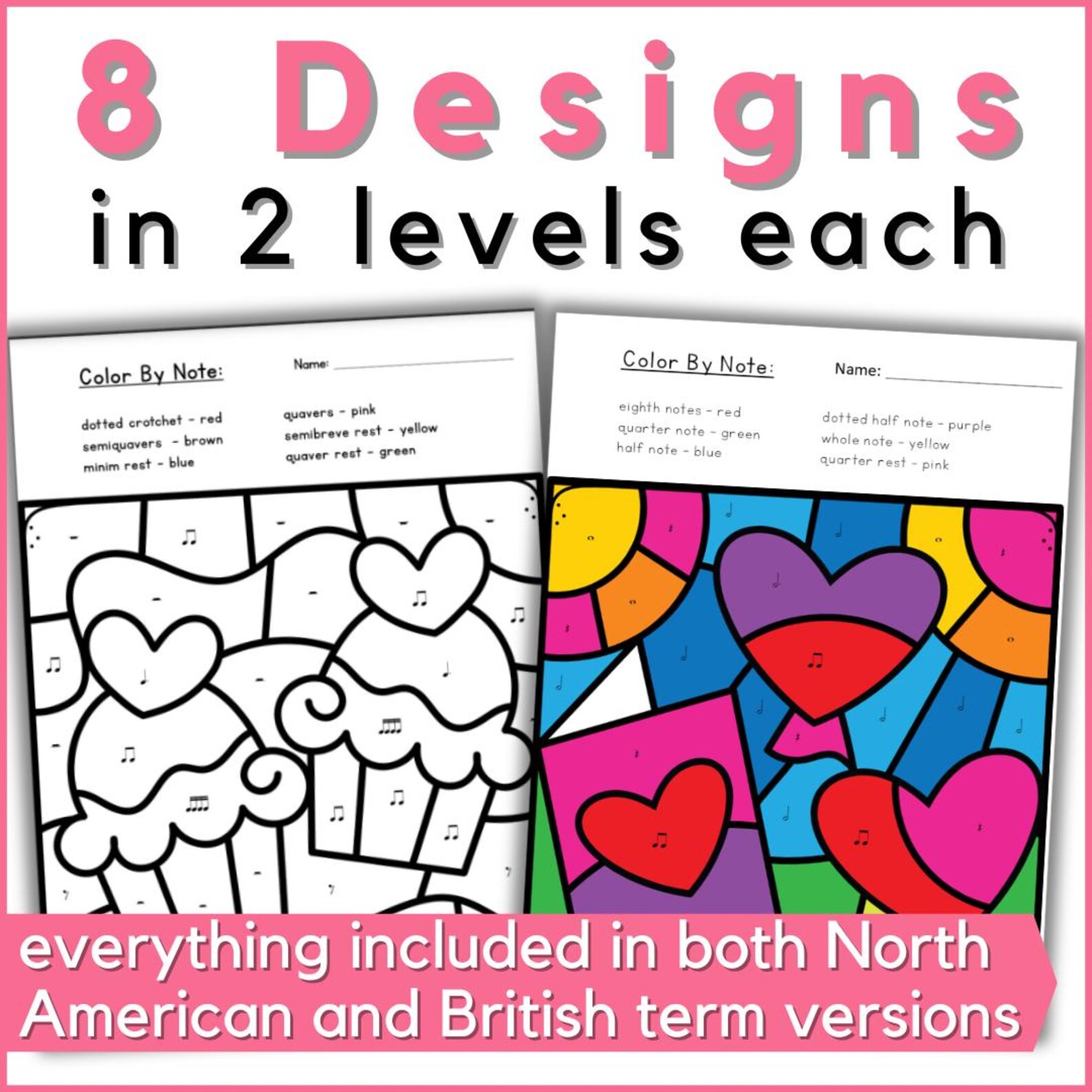 Valentine's Day Music Worksheets - Color by Rhythm Music Coloring Pages ...