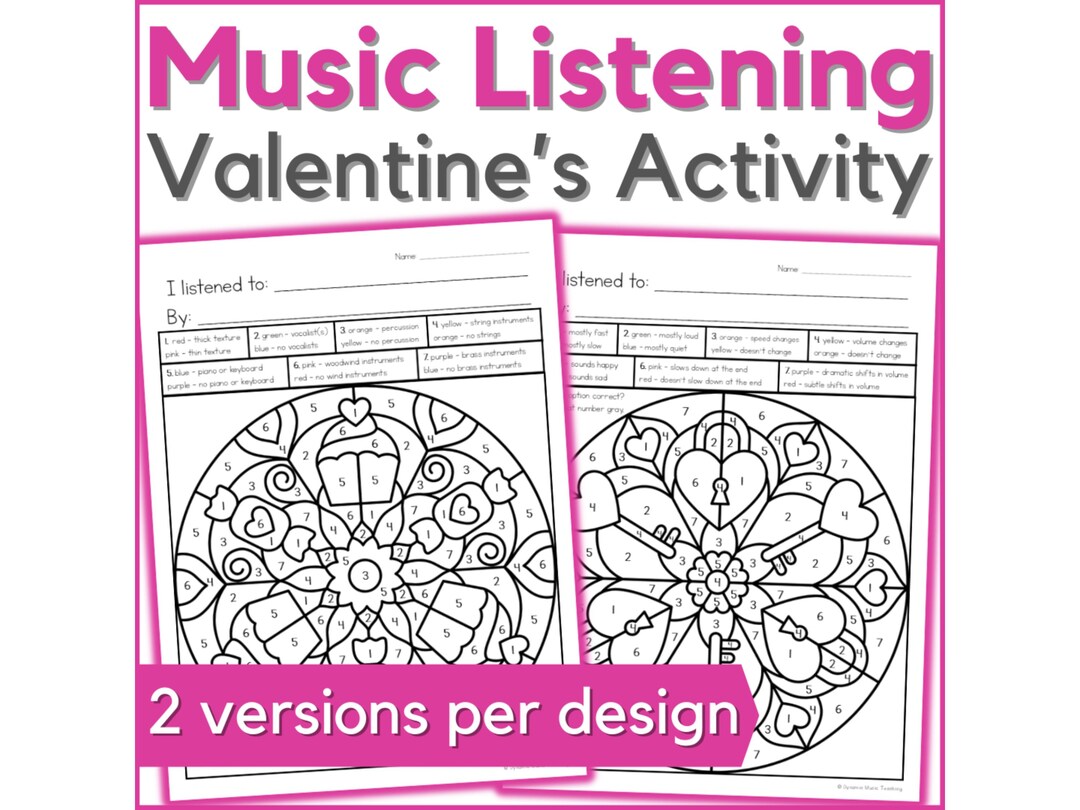 Valentine's Day Color by Music Listening Glyph Worksheets, February ...