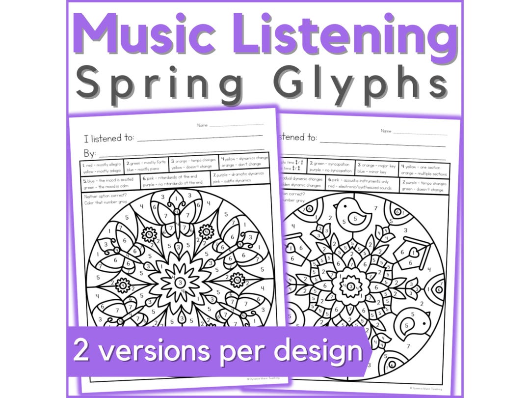 Spring Color by Music Listening Glyph Worksheets, April Music ...