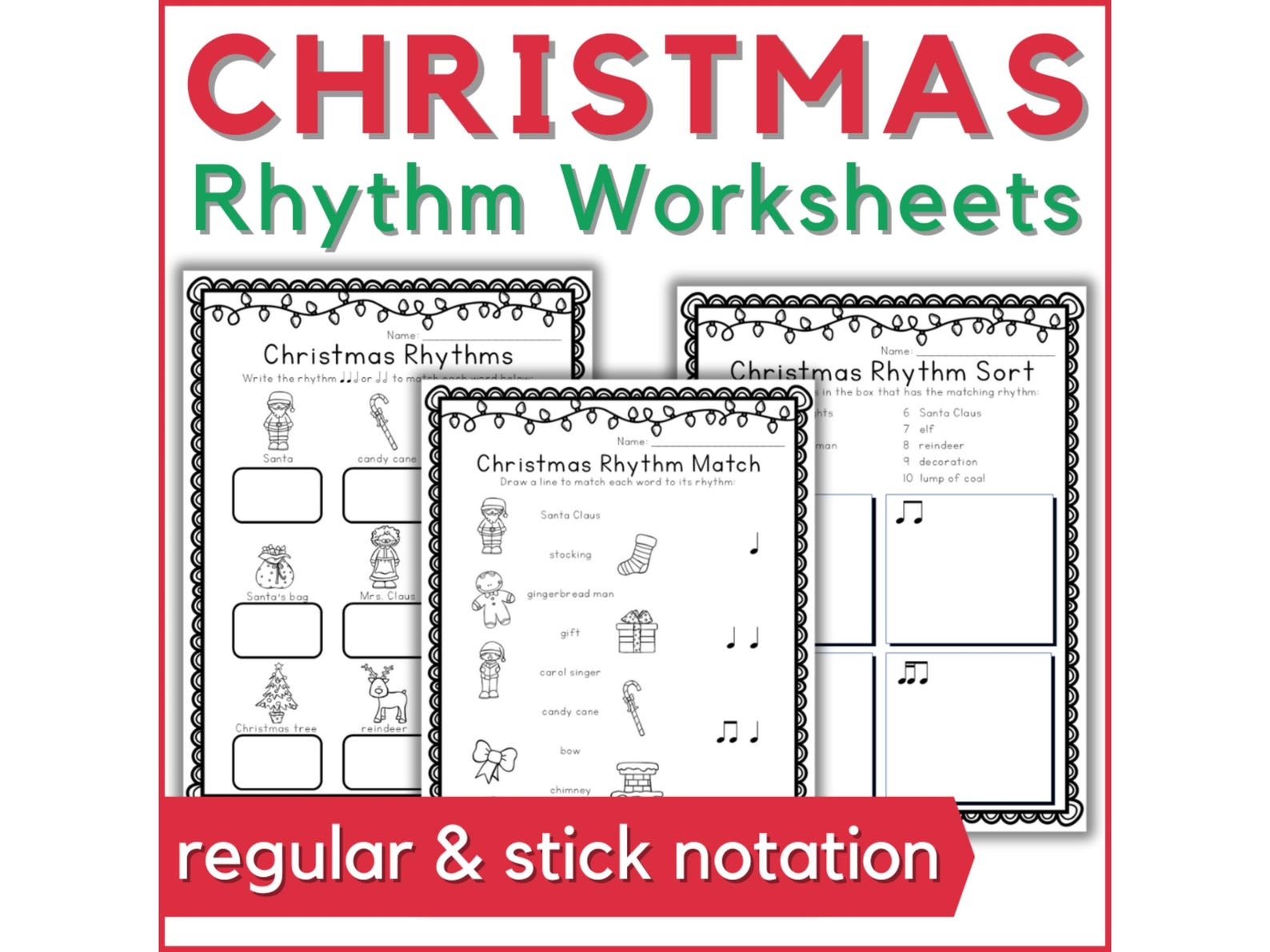 Christmas Rhythm Music Worksheets - Printable Music Theory Activities ...