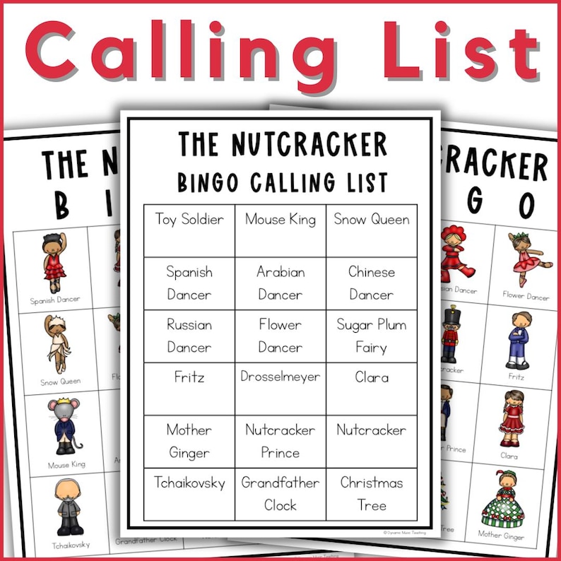 The Nutcracker Bingo Game Printable Nutcracker Bingo Cards and Calling ...