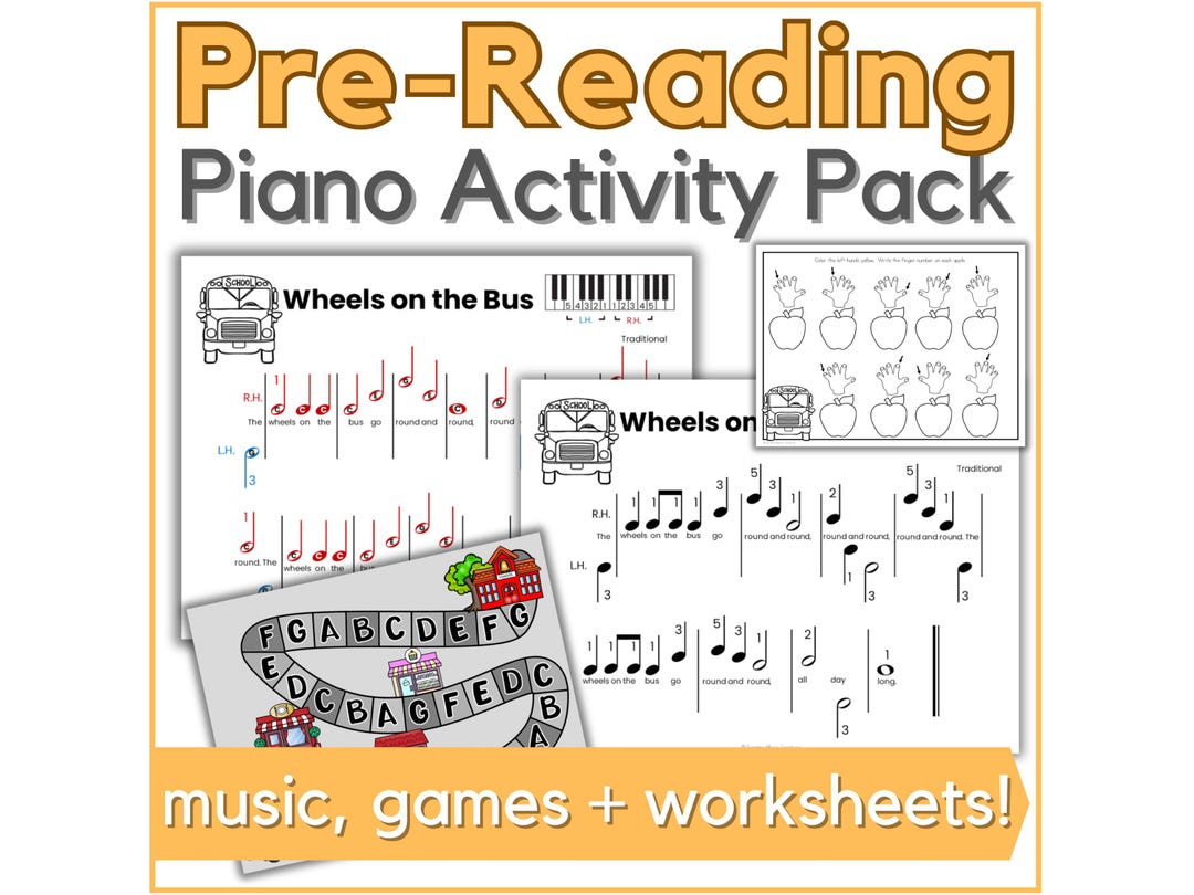 Wheels on the Bus Pre-reading Piano Lessons Printable Beginner Sheet ...