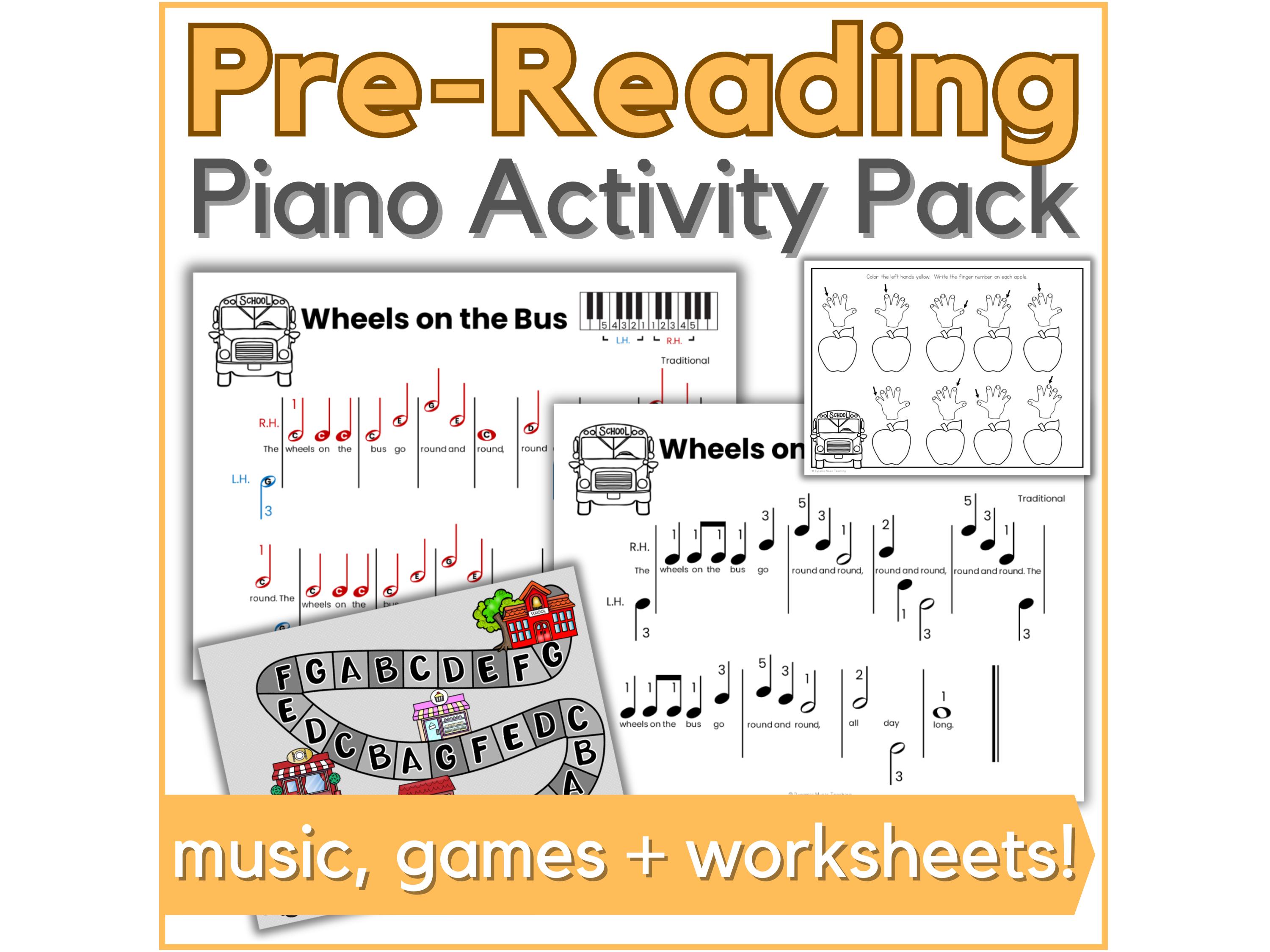 Wheels on the Bus Pre-reading Piano Lessons Printable Beginner Sheet ...