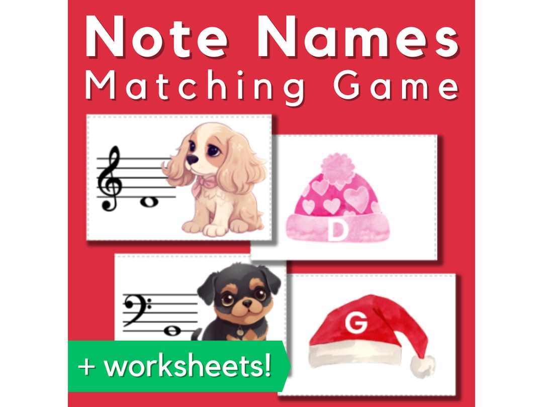 Christmas Music Note Names Matching Cards & Worksheets - Treble and ...