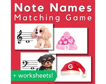 Christmas Music Note Names Matching Cards & Worksheets - Treble and ...