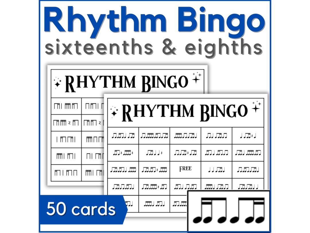 Music Rhythm Bingo Cards for Ti-tika, Tika-ti, Sixteenth & Eighth Note ...