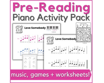 Valentine's Day Pre-reading Piano Lessons Pack - Beginner Piano Sheet ...