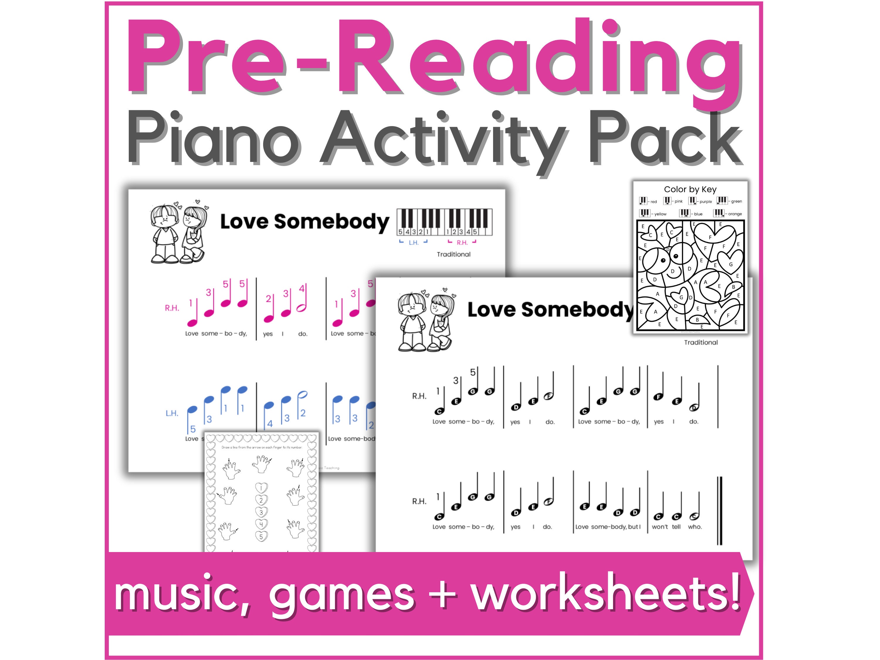 Valentine's Day Pre-reading Piano Lessons Pack - Beginner Piano Sheet ...
