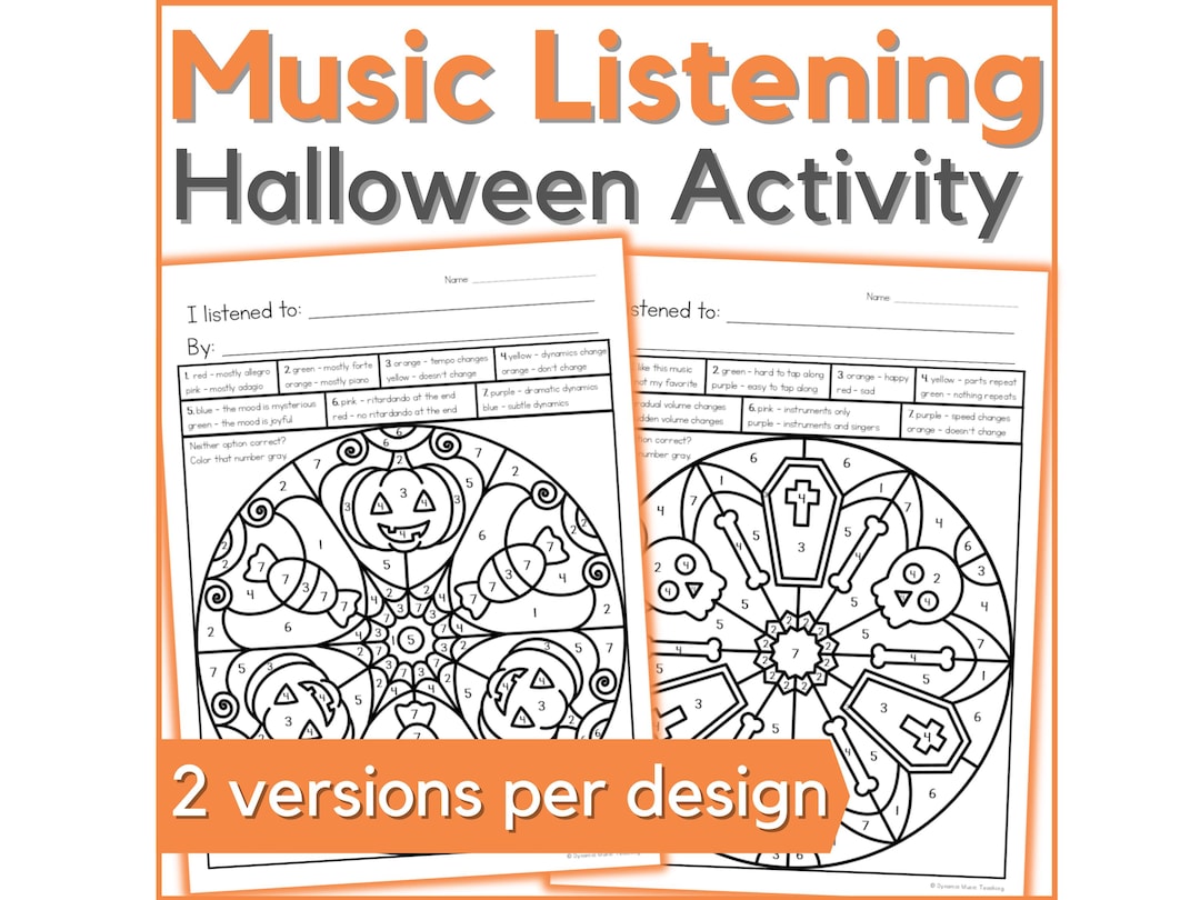 Halloween Color by Music Listening Glyph Worksheets - Music ...