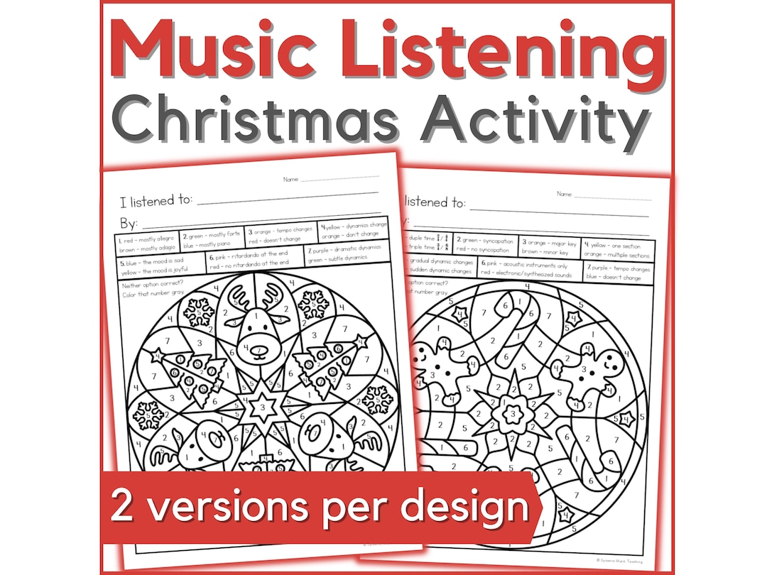Christmas Color by Music Listening Glyph Worksheets - Music ...