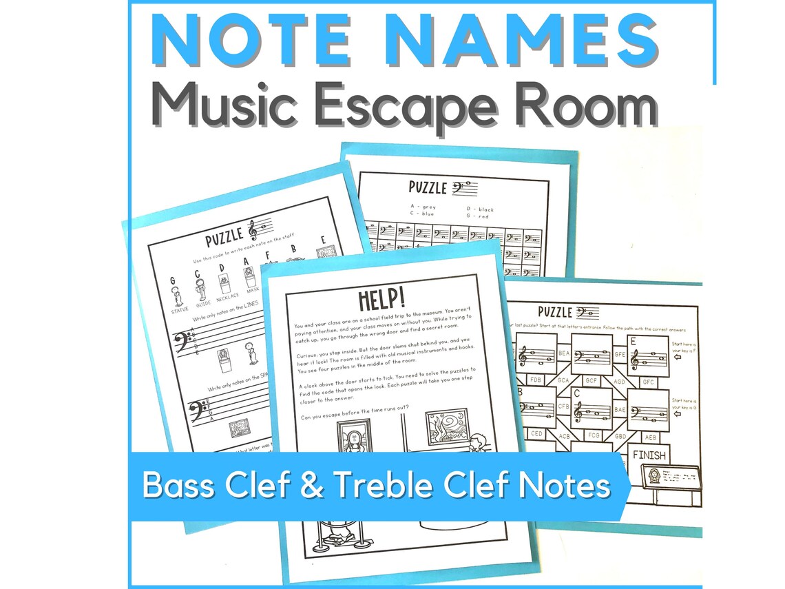 Bass & Treble Clef Note Names Music Escape Room Activity - Printable ...