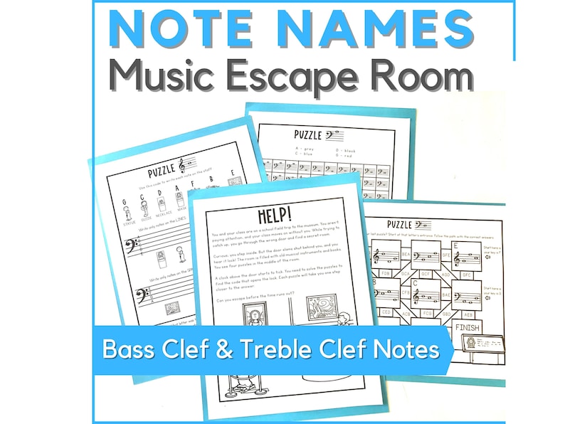 Bass & Treble Clef Note Names Music Escape Room Activity - Printable ...