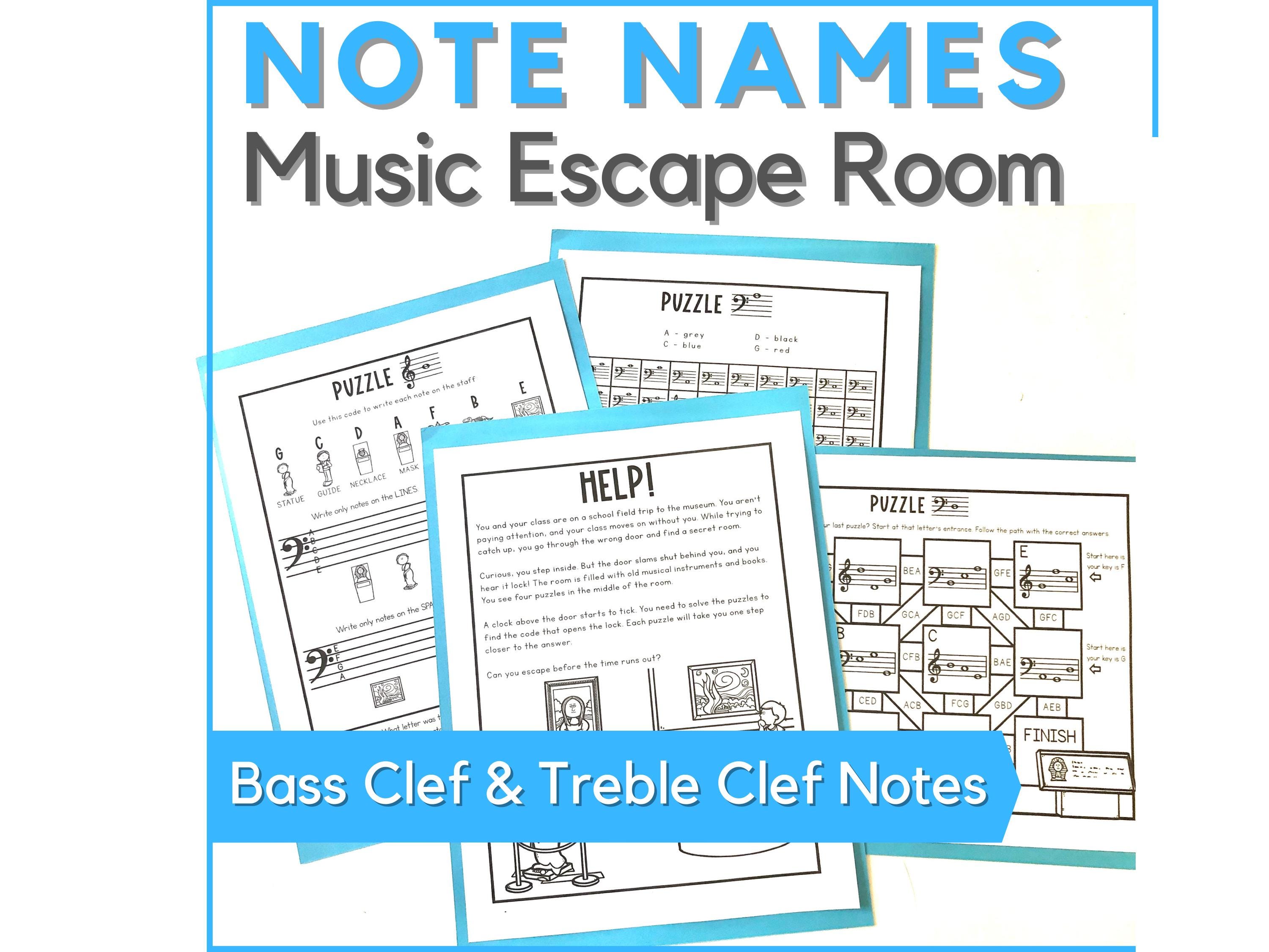 Bass & Treble Clef Note Names Music Escape Room Activity - Printable ...