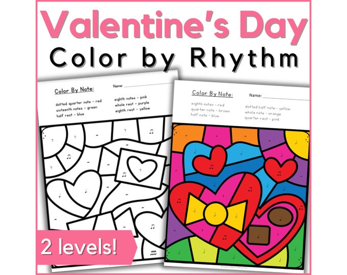 Valentine's Day Music Worksheets - Color by Rhythm Music Coloring Pages ...