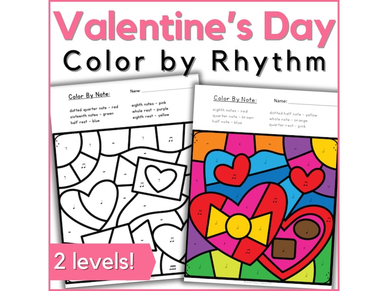 Valentine's Day Music Worksheets - Color by Rhythm Music Coloring Pages ...