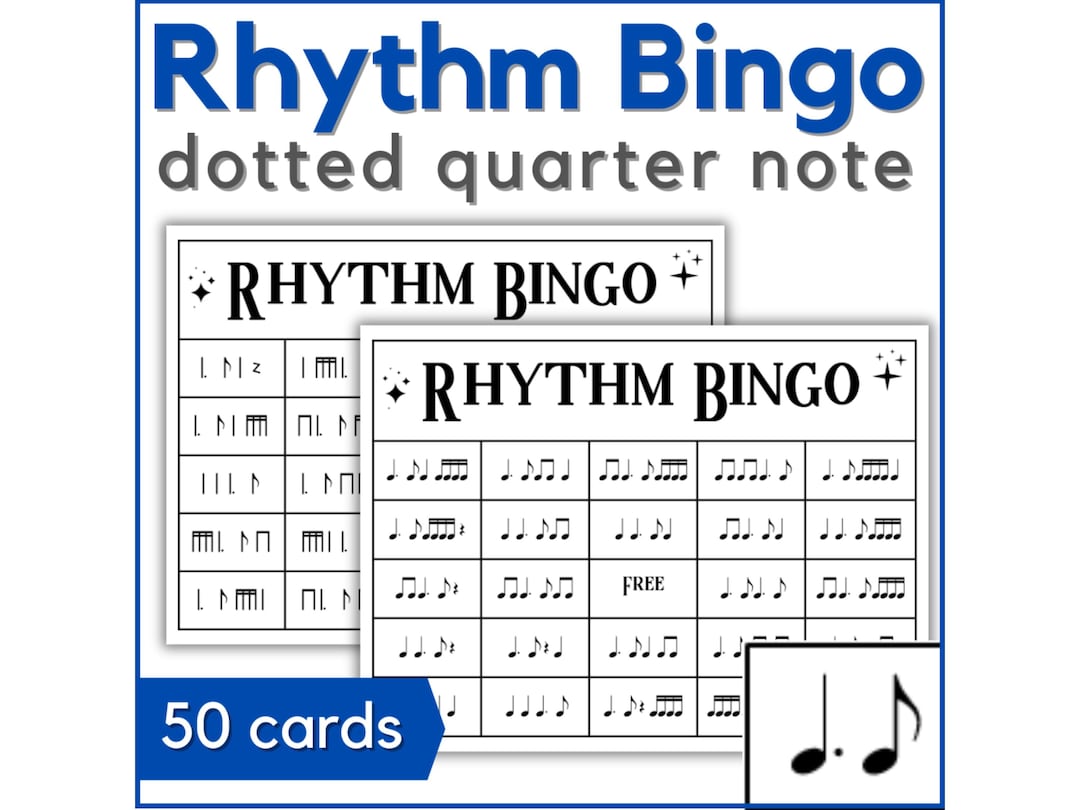 Music Rhythm Bingo Game for Dotted Quarter Note - Printable Music Bingo ...