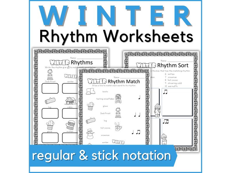 Winter Rhythm Music Worksheets - Printable Music Theory Activities for ...