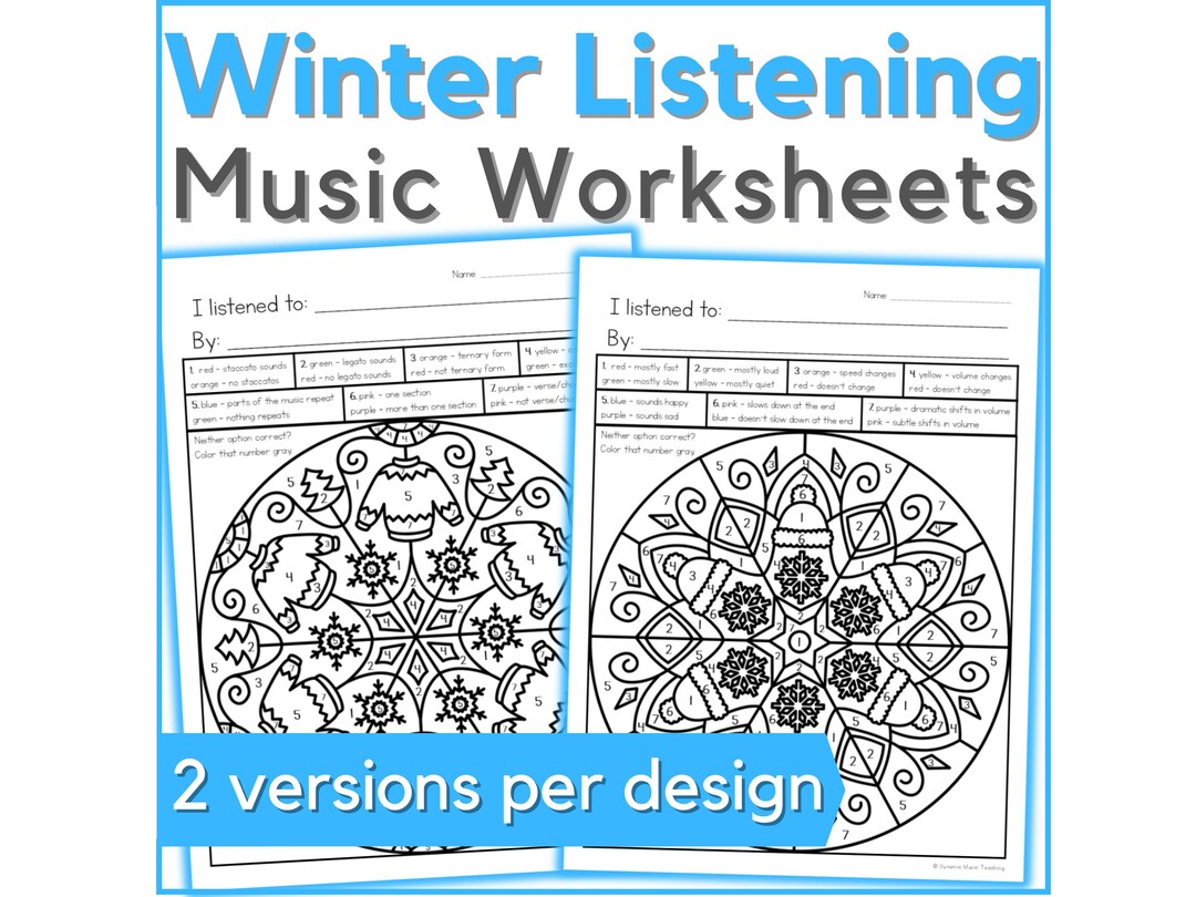 Winter Color by Music Listening Glyph Worksheets - Music Appreciation ...