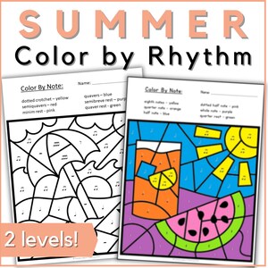 Summer Music Worksheets - Color by Rhythm Music Coloring Pages Activity ...