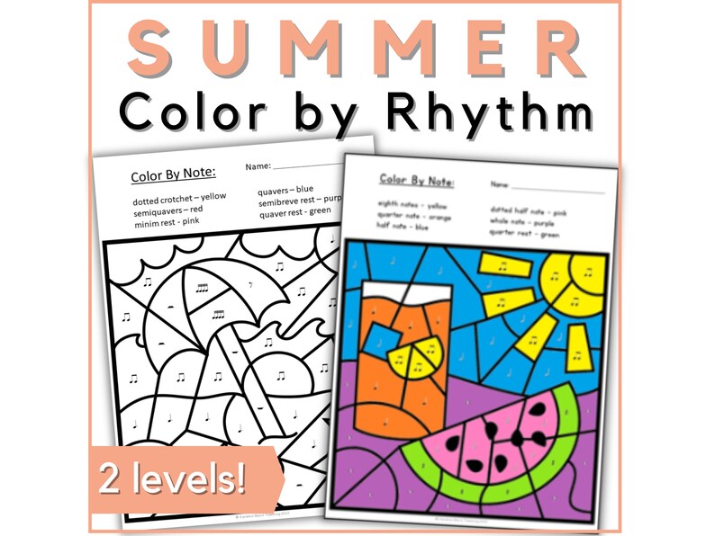 Summer Music Worksheets - Color by Rhythm Music Coloring Pages Activity ...