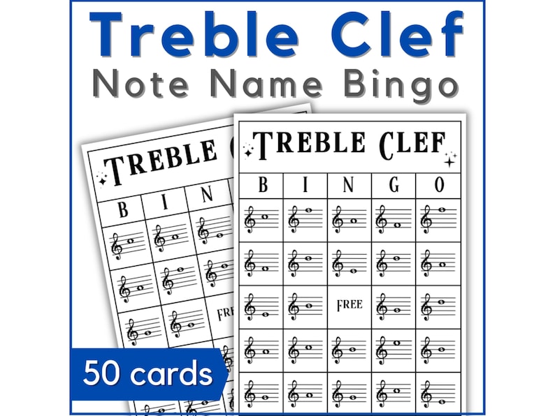 Treble Clef Notes Bingo Cards Printable - Note Reading Game for ...