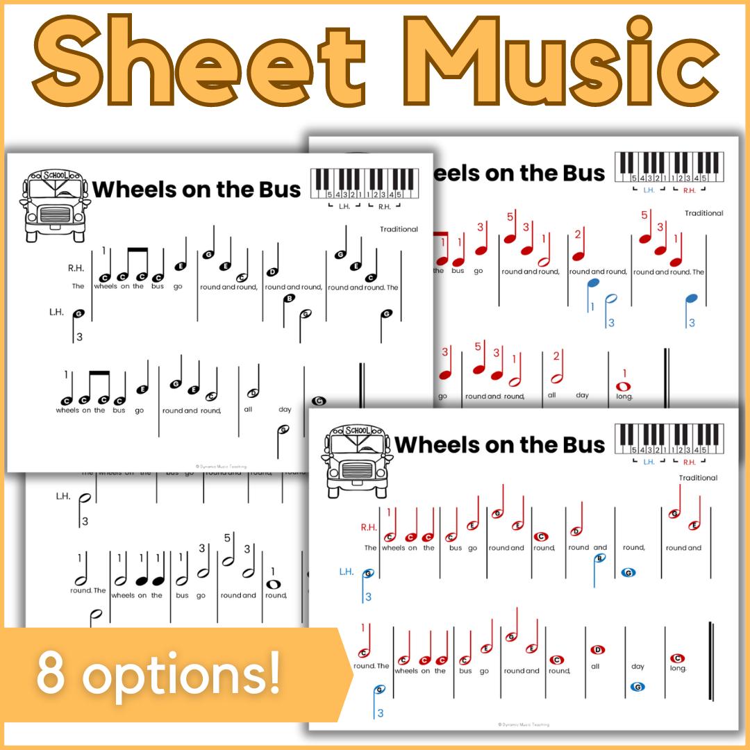 Wheels on the Bus Pre-reading Piano Lessons Printable Beginner Sheet ...