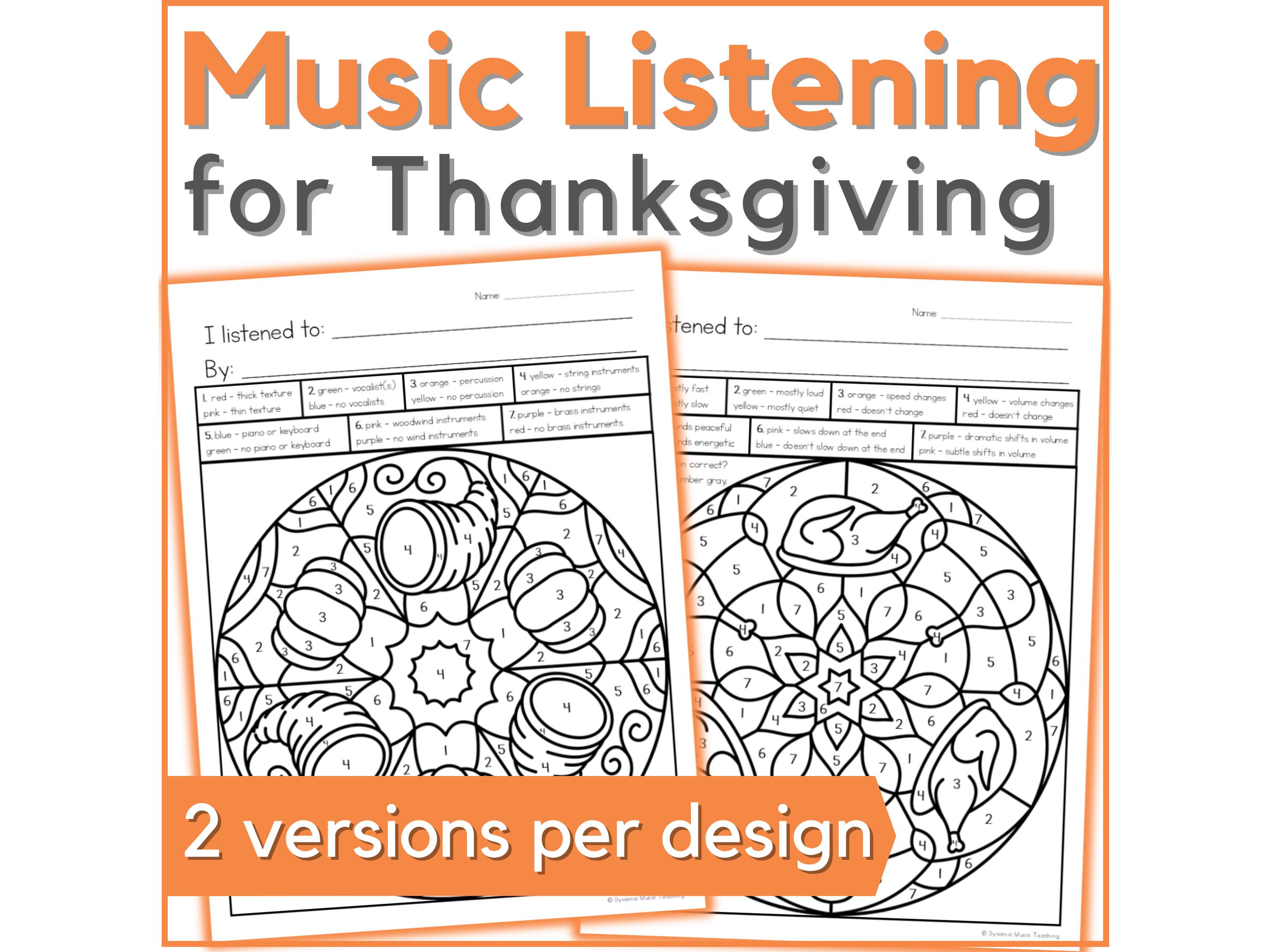 Thanksgiving Listening to Music Coloring Worksheets - Music ...