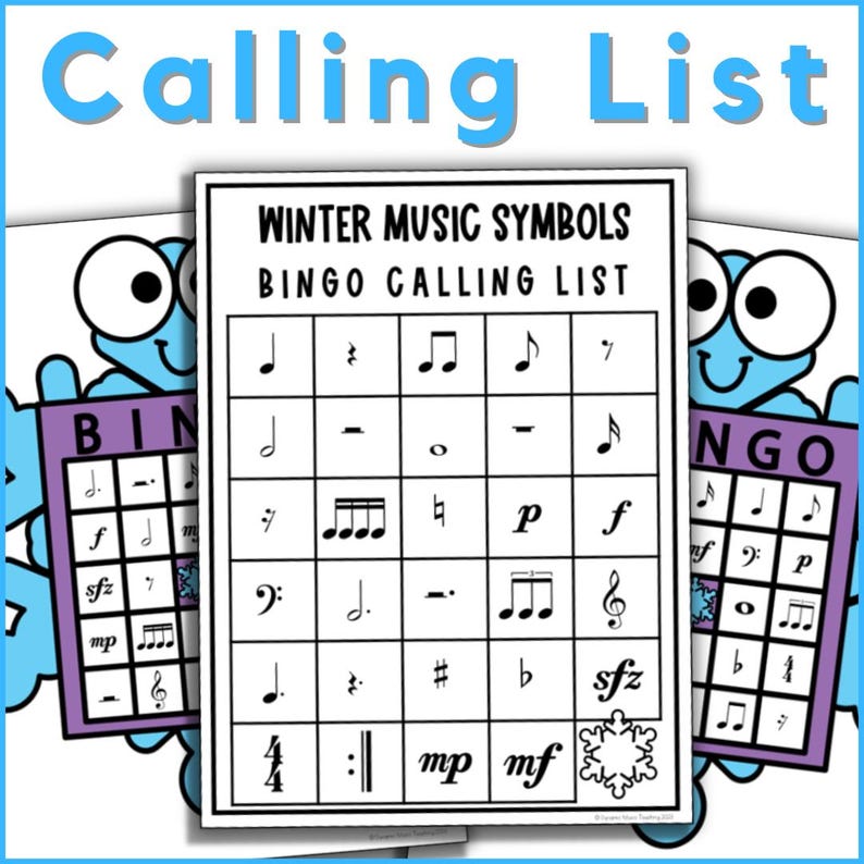 Winter Music Bingo Game - Printable Music Symbols Bingo Cards for ...