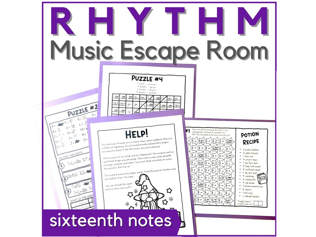 Music Rhythm Escape Room Activity - Sixteenth Notes - Printable Game ...