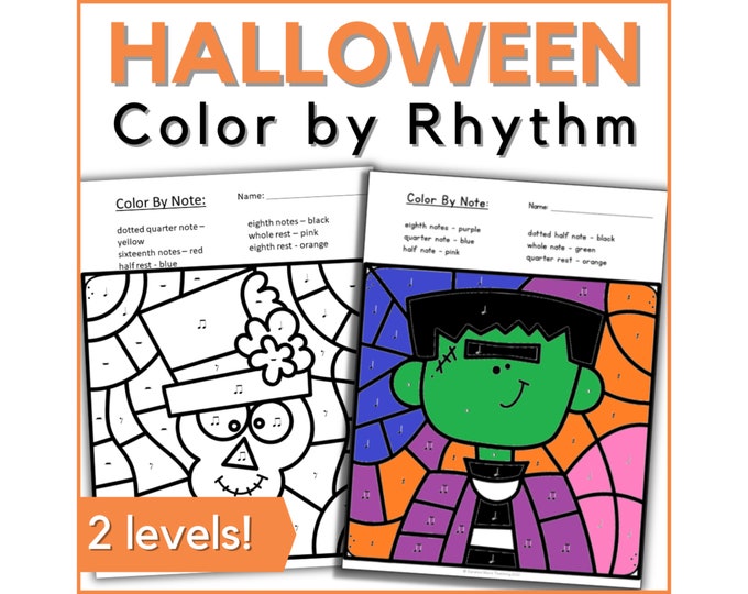 Halloween Music Worksheets - Color by Rhythm Music Coloring Pages ...