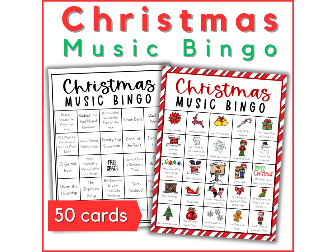 Christmas Music Bingo Game Cards - a Printable Holiday Song Game in ...